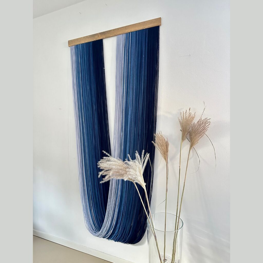 Maree Long Navy Blue II Macrame Wall Art - OliviaFiberArt