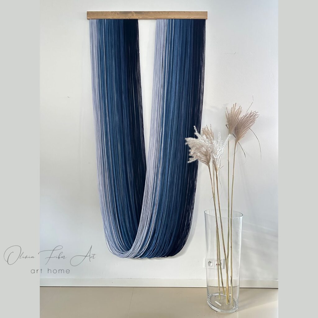 Maree Long Navy Blue II Macrame Wall Art - OliviaFiberArt